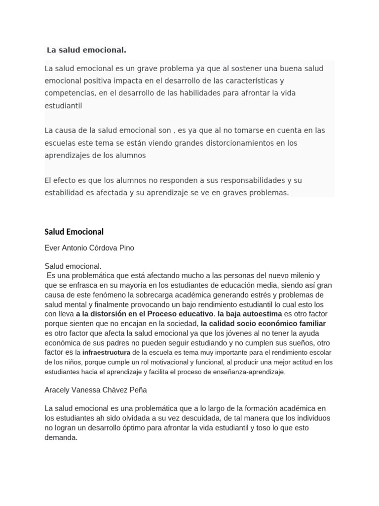 Impacto de la Salud Emocional en Estudiantes | PDF | Las emociones ...
