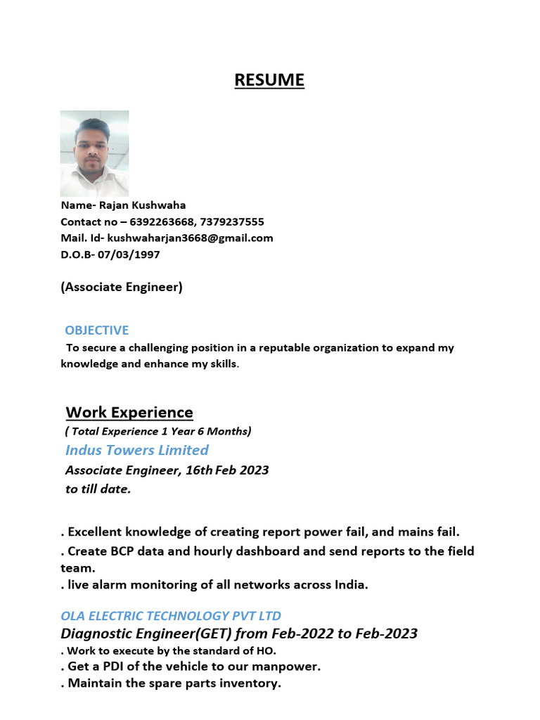 Engineering Resume: Rajan Kushwaha | PDF