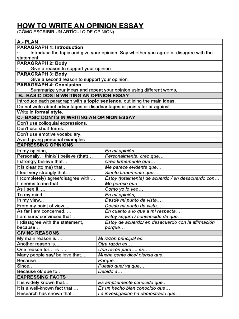 How To Write An Opinion Essay | PDF