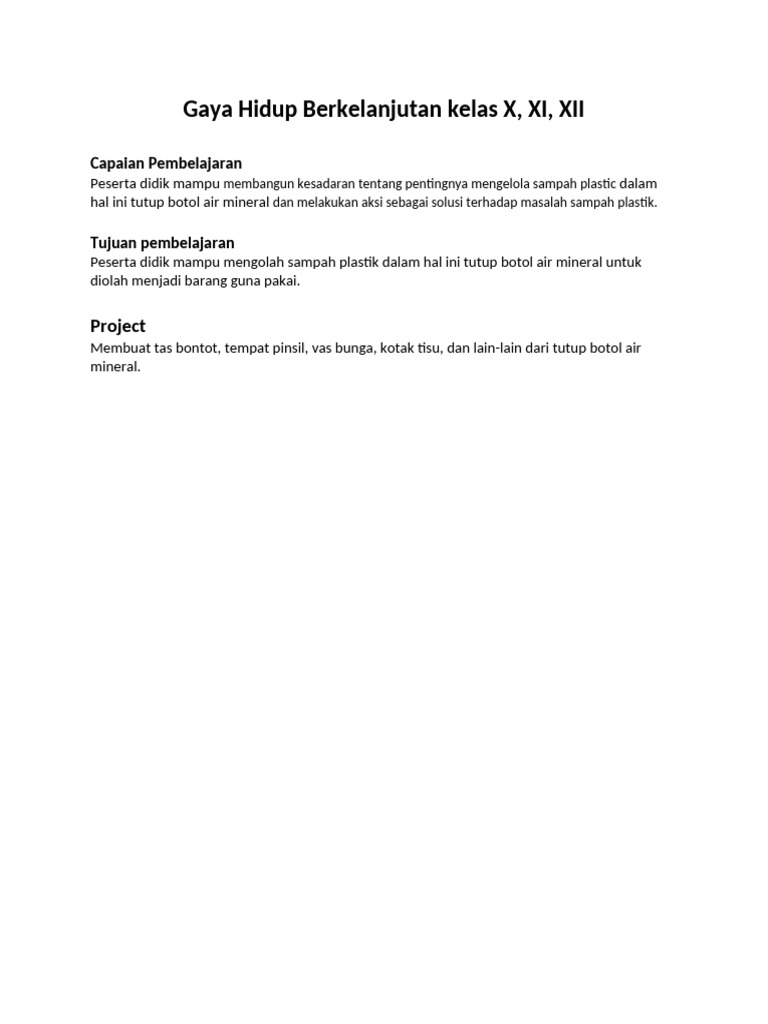 Cp.tp.Project p5 Tema Gaya Hidup Berkelanjutan Kelas X,XI,XII | PDF