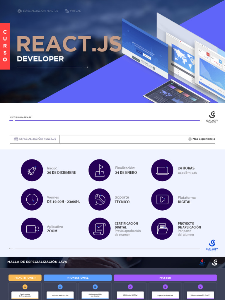 Temario - Curso - Reactjs Developer | PDF | Java (lenguaje de programación) | Desarrollo web