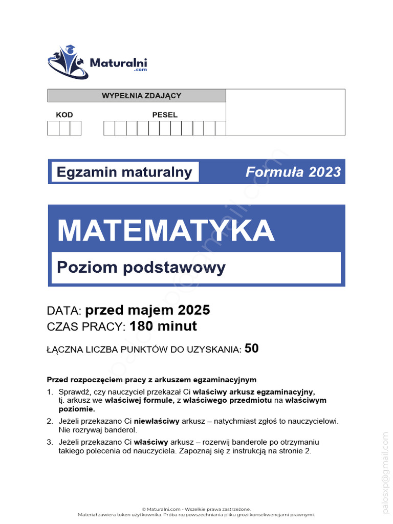 Matura Próbna by Maturalni - Matematyka 2025 - Egzaminator CKE | PDF