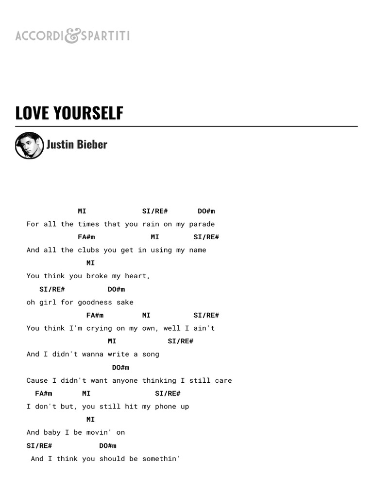 Love Yourself Chords and Lyrics | PDF | Love Yourself | American Songs