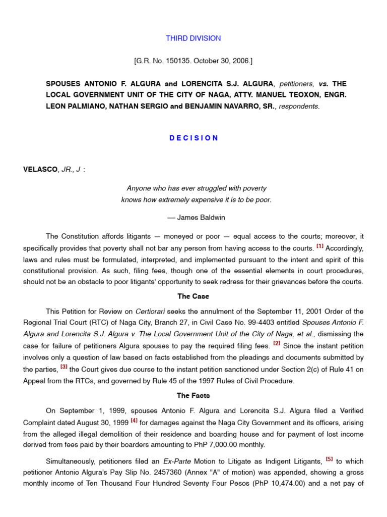 Spouses Algura v. Local Government Unit of The City of Naga | PDF | Lawsuit | Affidavit