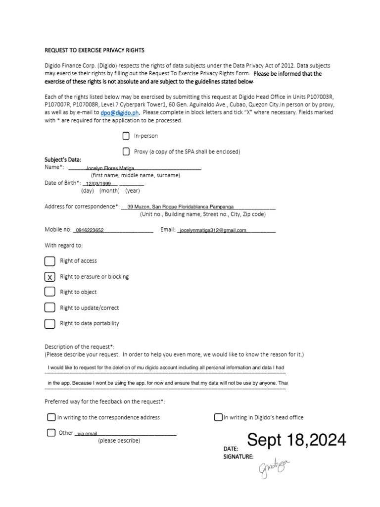 Digido Privacy Rights Request Form | PDF | Justice | Crime & Violence