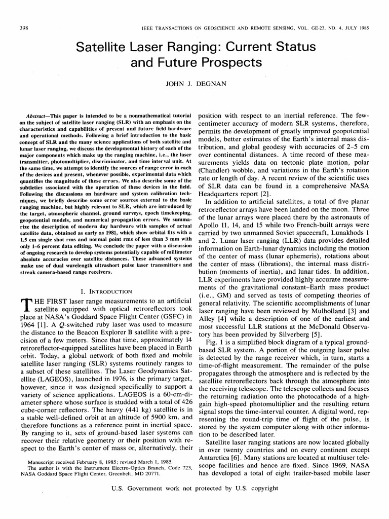 Satellite Laser Ranging Current Status and Future Prospects | PDF | Laser