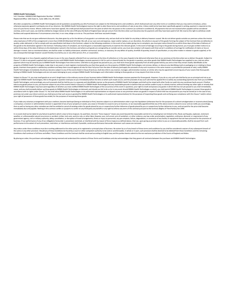 EMMA Health Technologies Terms & Conditions | PDF | Value Added Tax ...