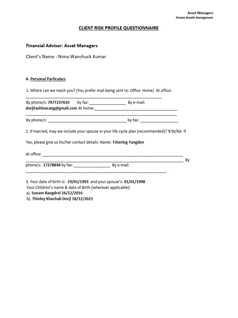 Client Risk Profile | PDF | Investing | Risk