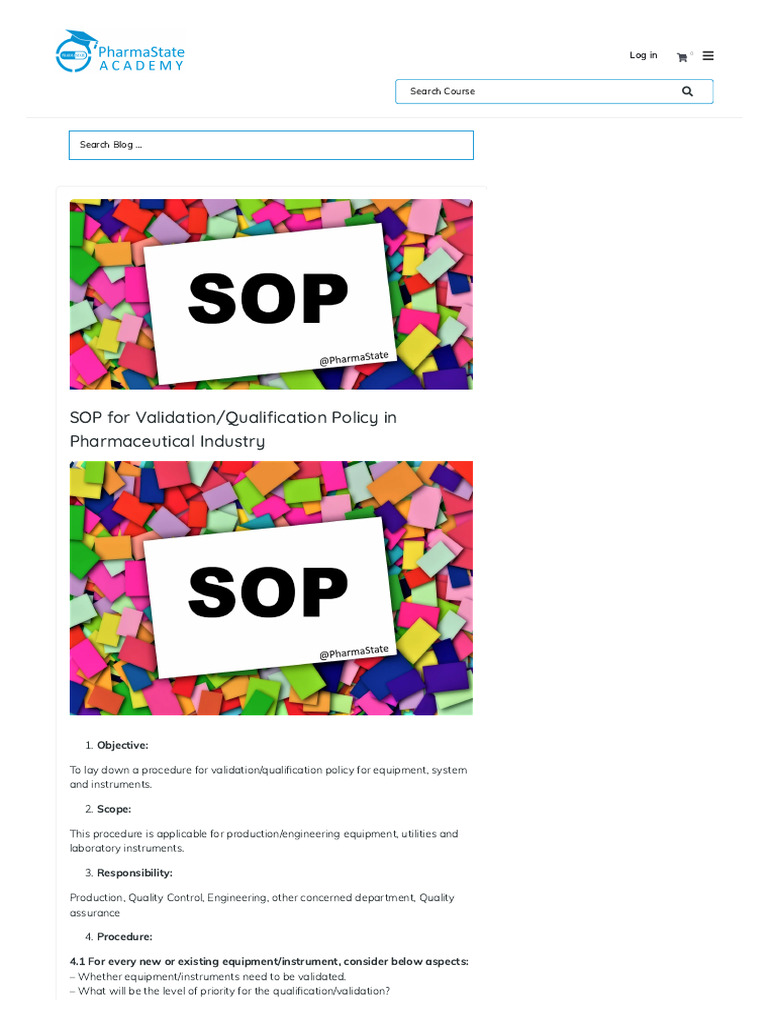 SOP For Validation - Qualification Policy in Pharmaceutical Industry ...