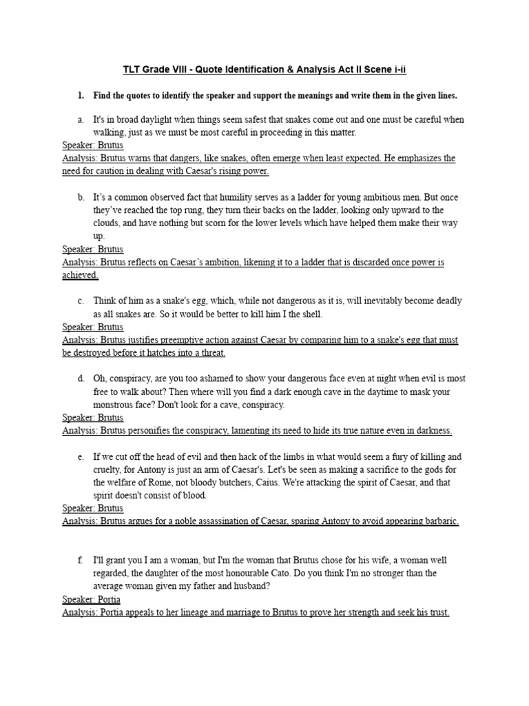 Grade VIII Quote Analysis: Julius Caesar | PDF | Julius Caesar