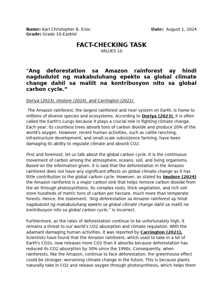 FACT-CHECKING TASK | PDF | Rainforest | Amazon Rainforest