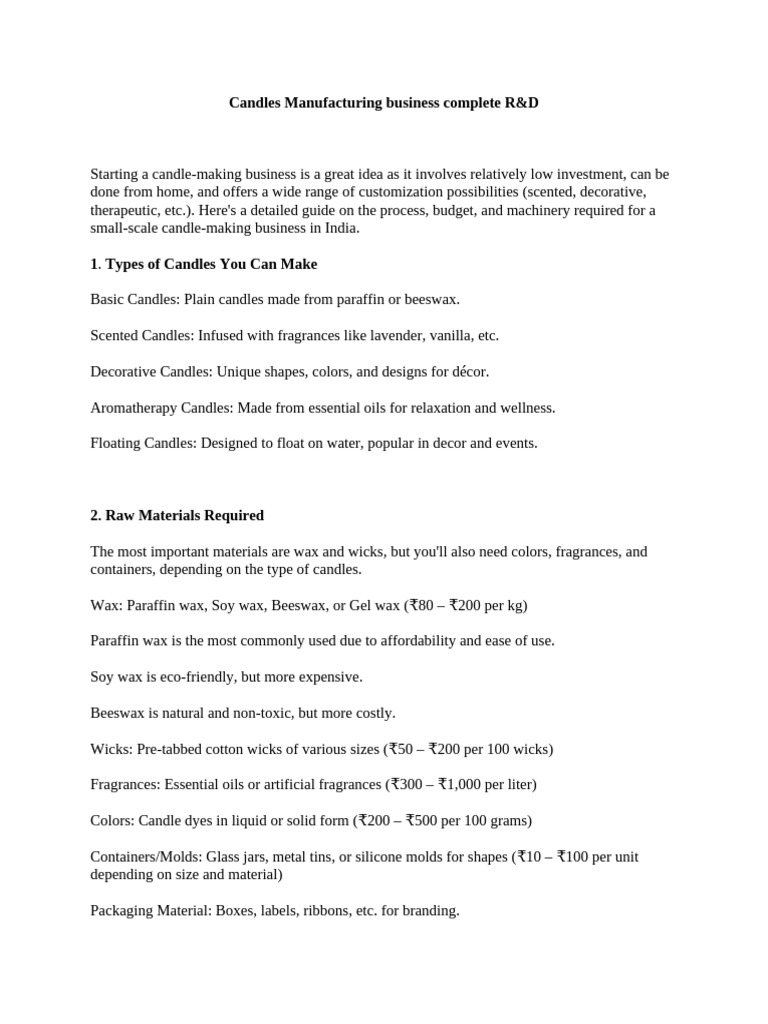 Candle Manufacturing Business Guide | PDF | Candle | Wax