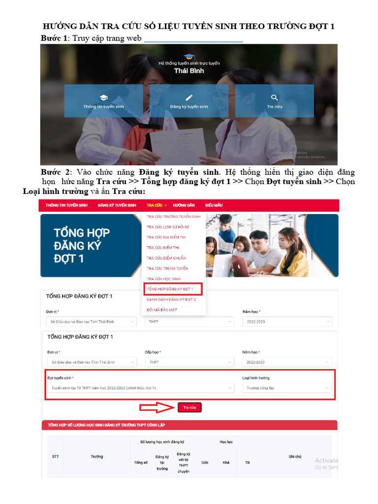 5.HS_Huong dan tra cuu so luong ho so dang ky tuyen sinh theo truong | PDF