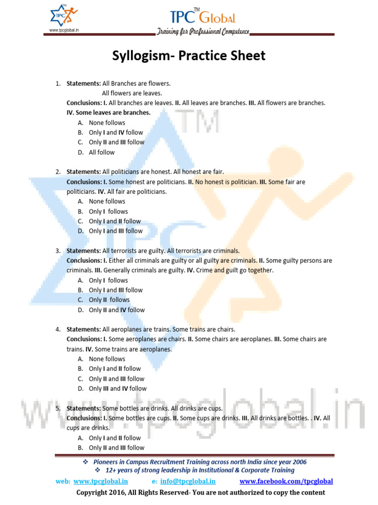Syllogism - Practice Sheet | PDF | Knife
