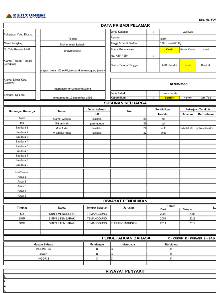 Formhelinhrga-Hr002 Form Data Pribadi Pelamar | PDF