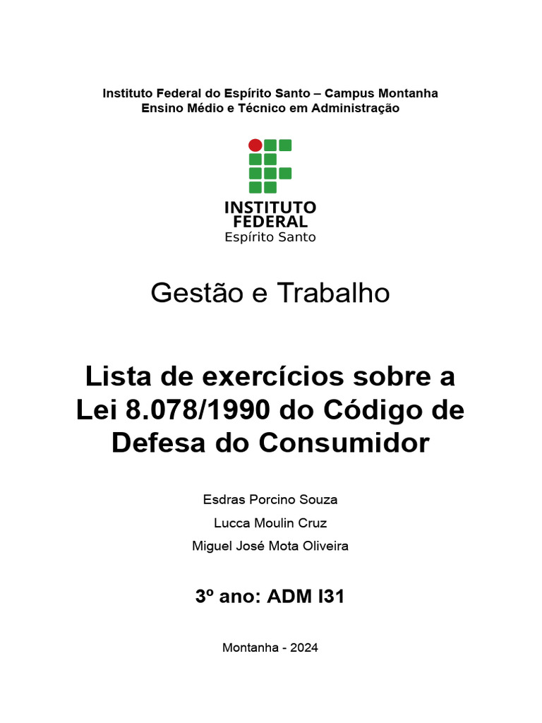Exercícios sobre a Lei 8078/90 | PDF | Publicidade | Proteção ao consumidor