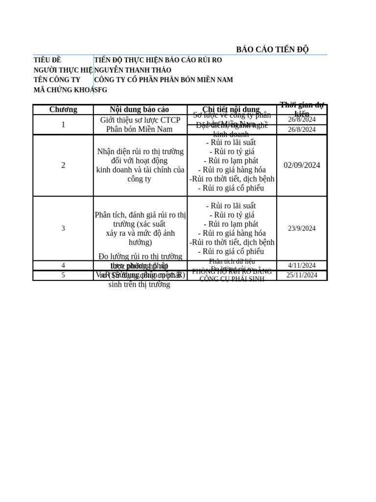 BÁO CÁO TIẾN ĐỘ QTRR | PDF