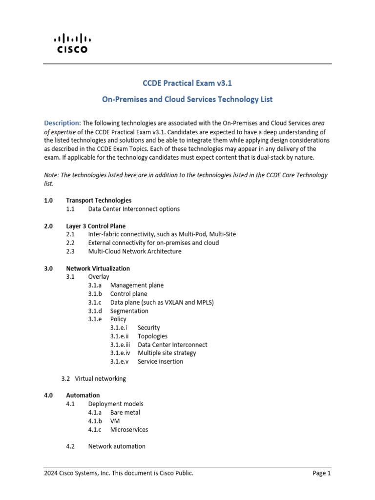 CCDE v3.1 Practical On Prem and Cloud Services Technology List Final ...