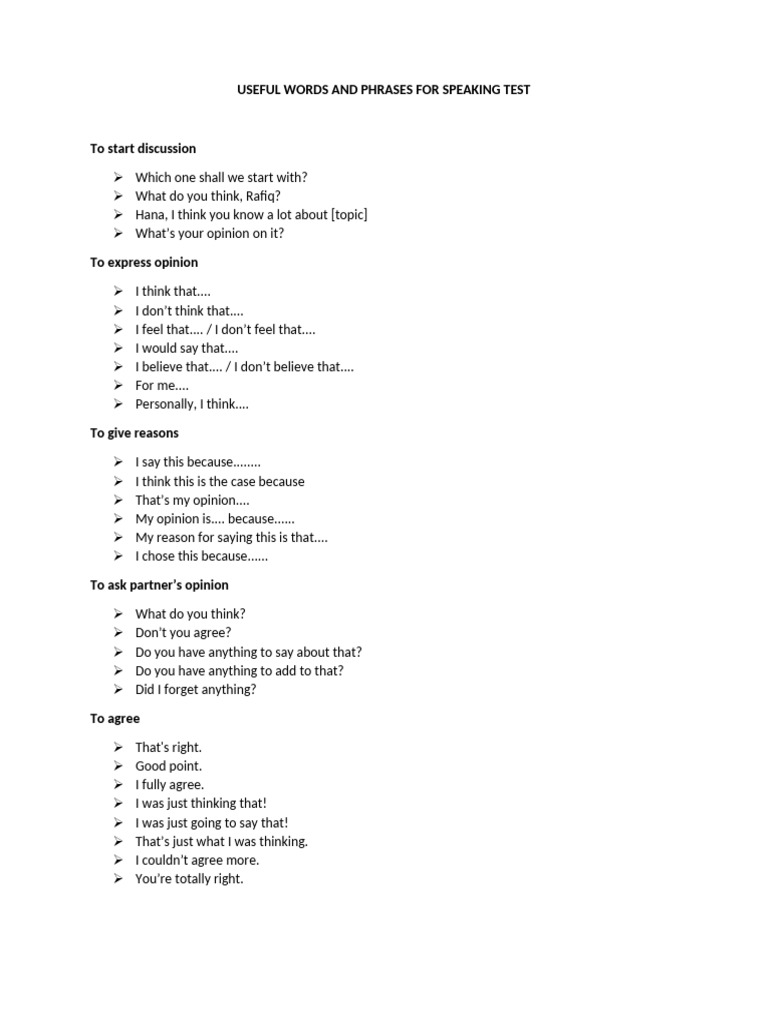 Essential Phrases for Speaking Tests | PDF