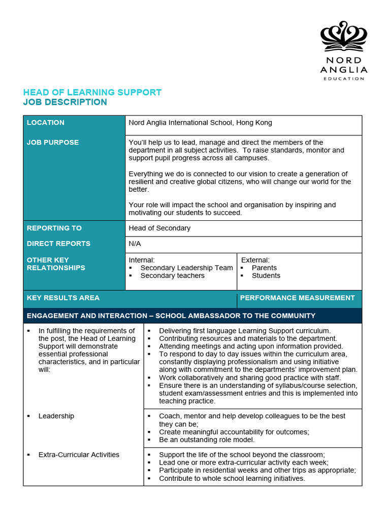 Head of Learning Support Role in HK | PDF | Educational Assessment ...