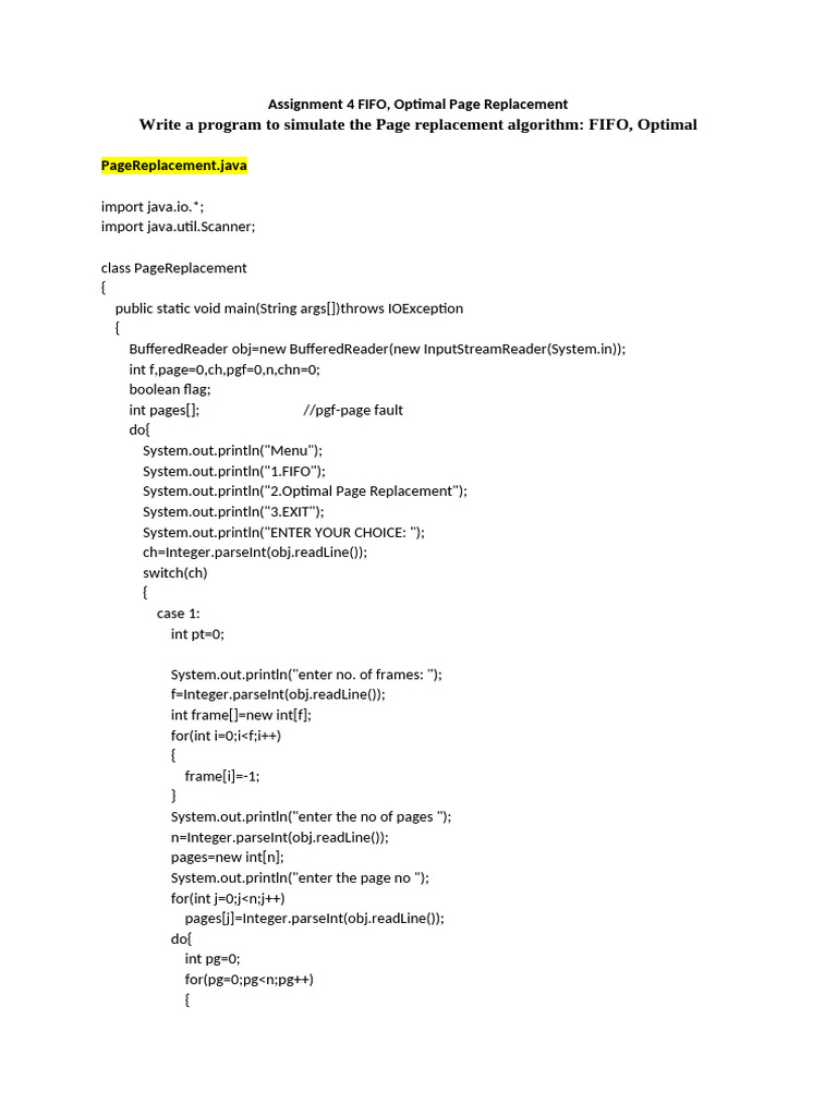 Assignment 4 Fifo Optimal Page Replacement Pdf Pointer Computer Programming Applied 8084