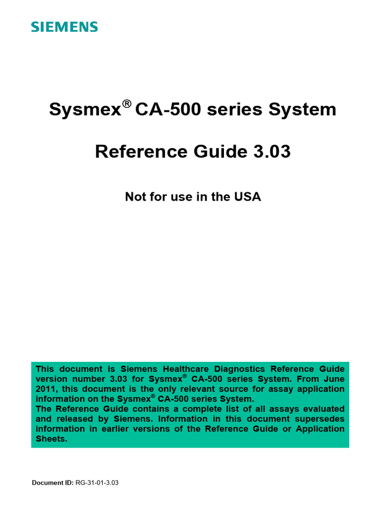 Sysmex CA 500 Series Manual | PDF | Coagulation | Coefficient Of Variation
