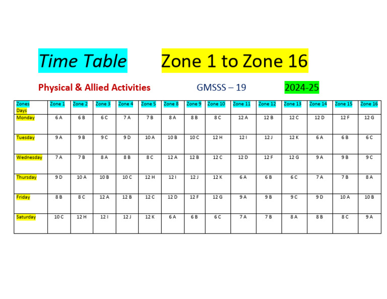 Time Table 2024-25 Physical & Allied Activities | PDF