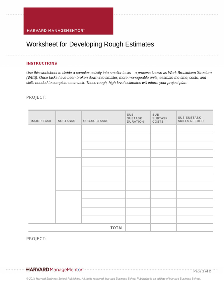 Worksheet For Developing Rough Estimates | PDF