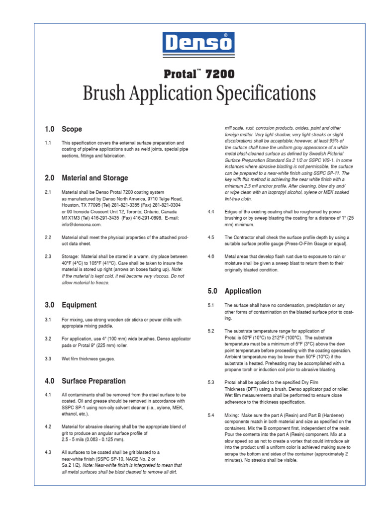 Denso Protal 7200 Brush Application Spec1 | PDF | Abrasive | Secondary ...