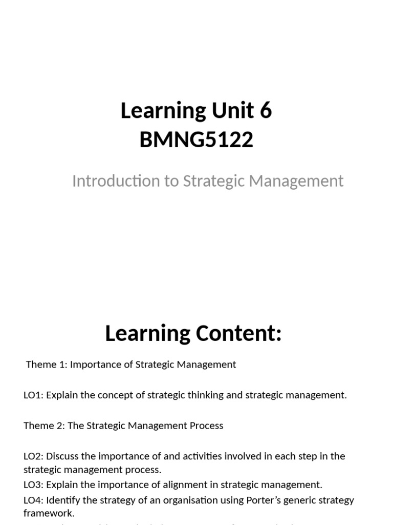 Learning Unit 6 Part 1 BMNG5122 | PDF | Strategic Management | Swot Analysis