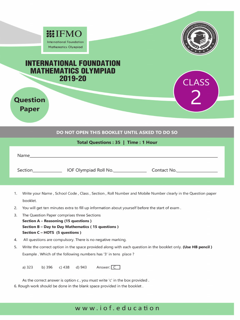 IFMO Class 2 2019 Question Paperolympiad | PDF