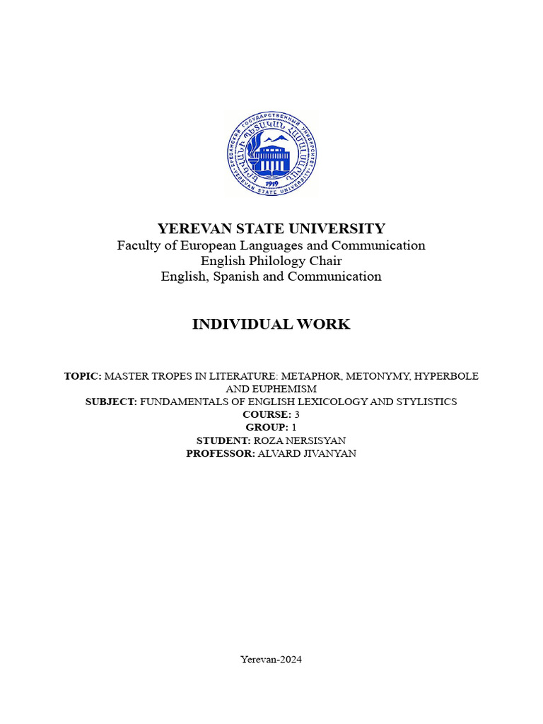 Master Tropes: Metaphor, Metonymy, Hyperbole | PDF | Metaphor