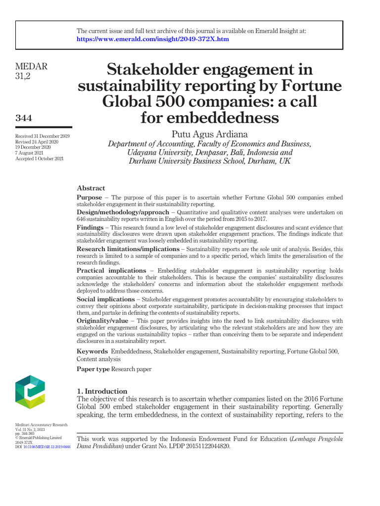 Stakeholder Engagement in Sustainability Reports | PDF | Sustainability ...