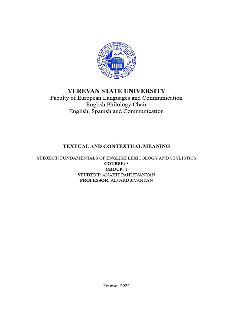 Textual and Contextual Meaning 2 | PDF | Semantics | Linguistics