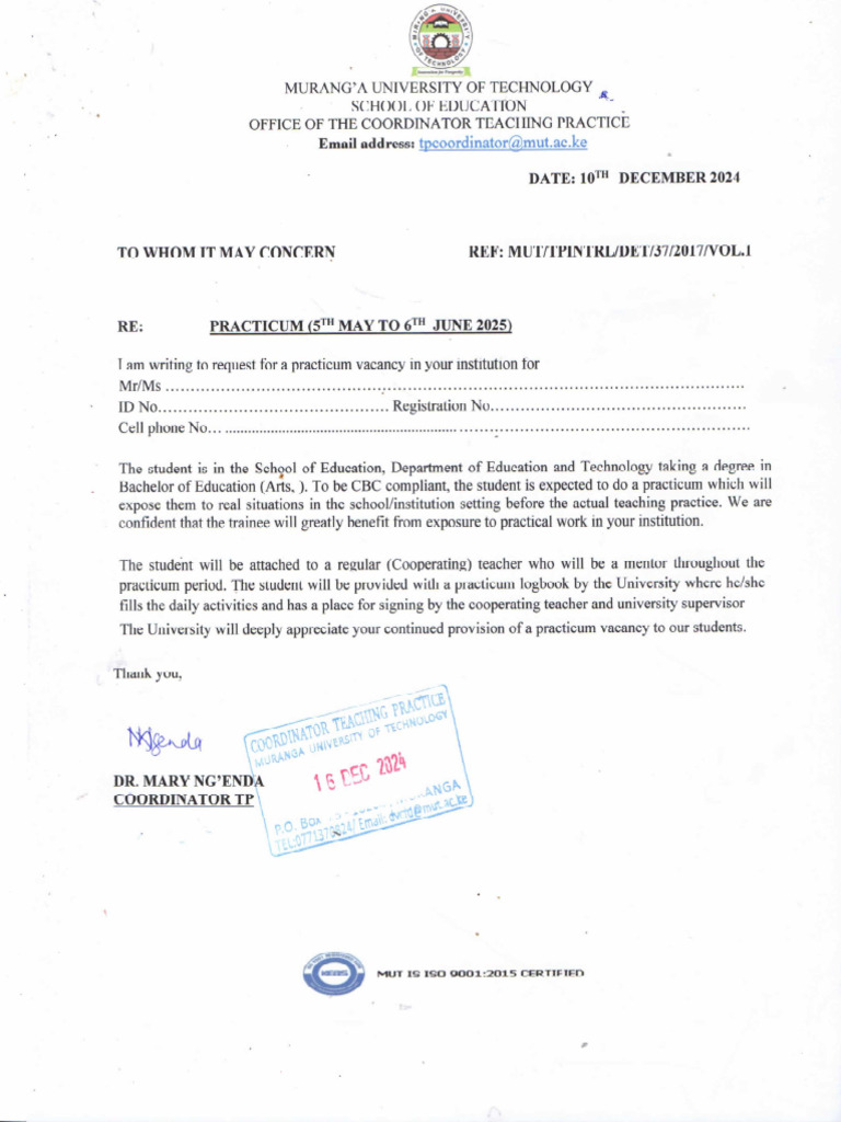 Practicum Introductory Letter 2 | PDF