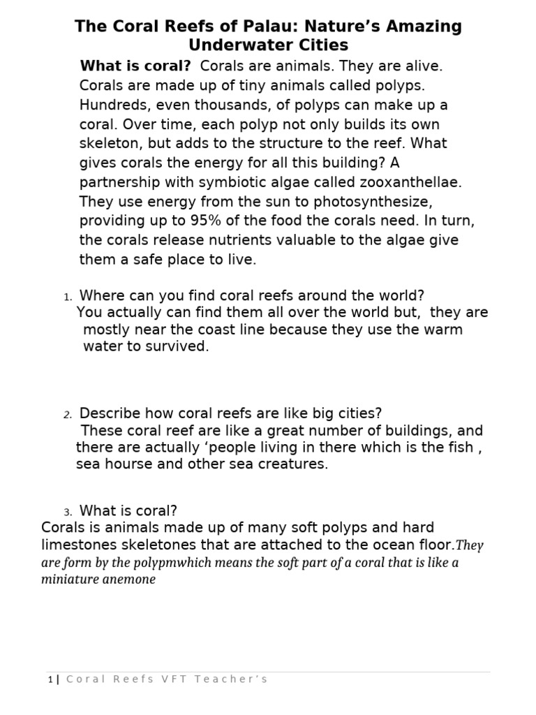 Coral Reefs Question Sheet | PDF | Coral | Ocean Acidification
