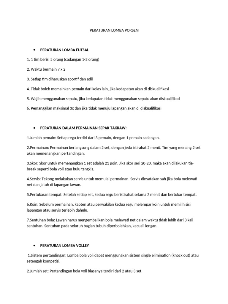 Peraturan Lomba Perjusami&Porseni | PDF