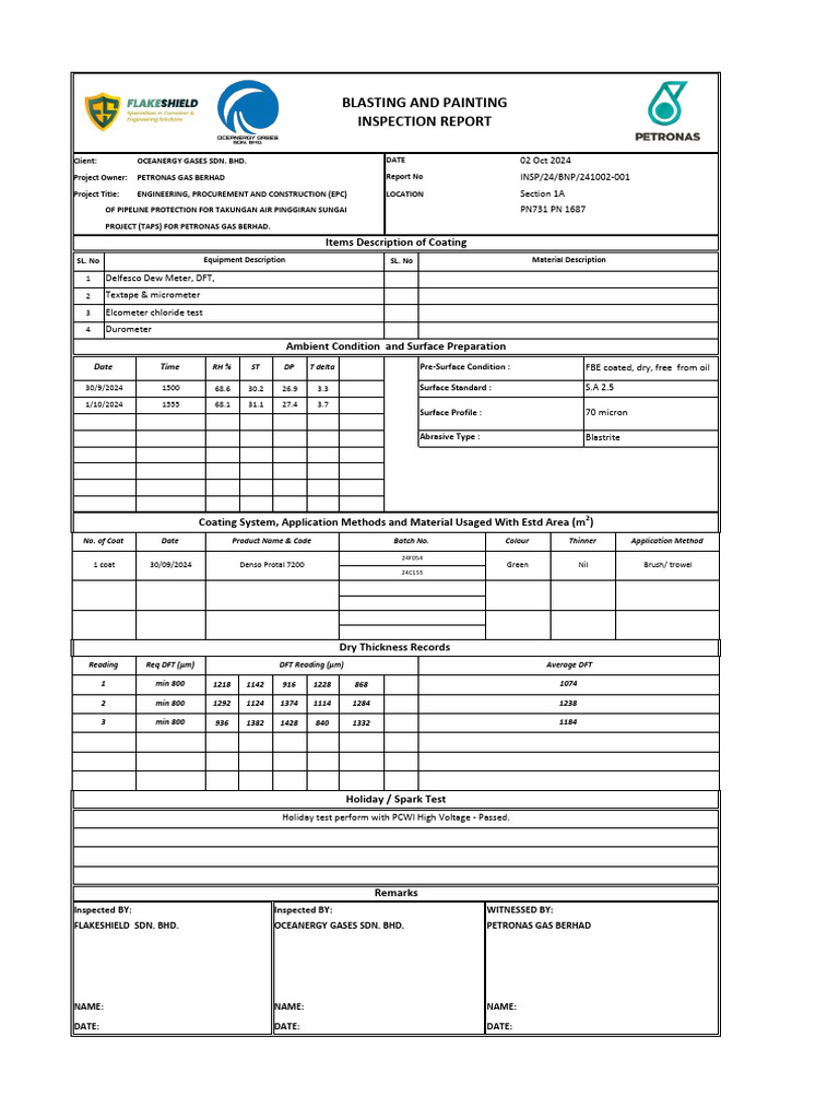 Pn731 Pn1687 Blasting and Painting Inspection Report | PDF | Industrial ...