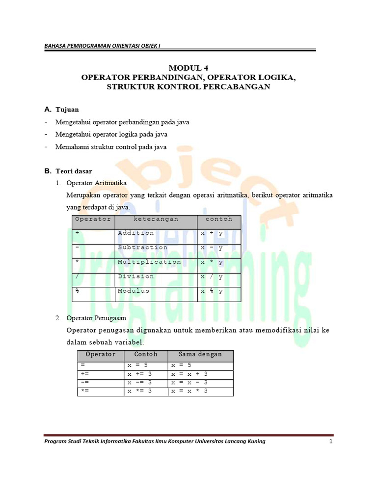 MODUL 4 - Struktur Kendali Percabangan Dan Operator | PDF