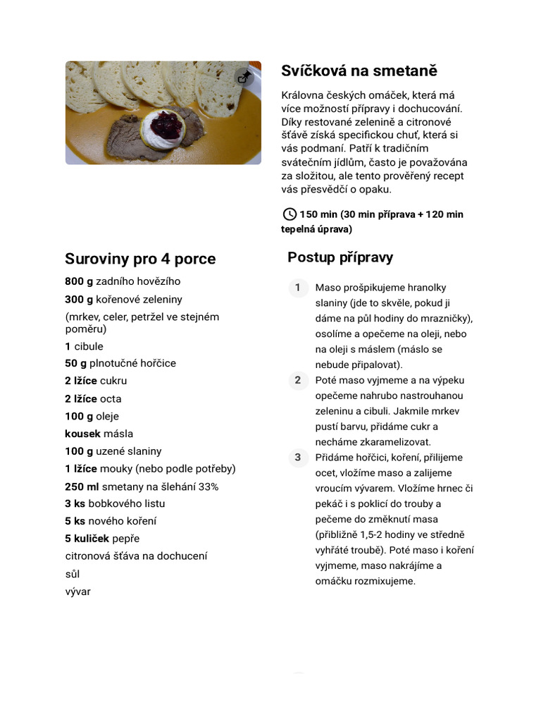 Svíčková Na Smetaně - TopRecepty - CZ | PDF