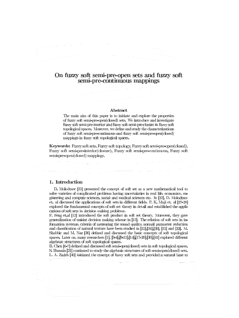 On Fuzzy Soft Semi Pre Open Sets and Fuzzy Soft Semi Pre Continuous | PDF | Knee | Joints