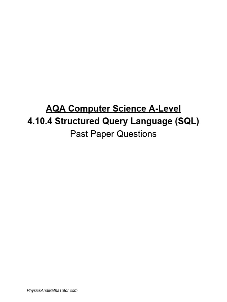 AQA A-Level SQL Past Paper Questions | PDF
