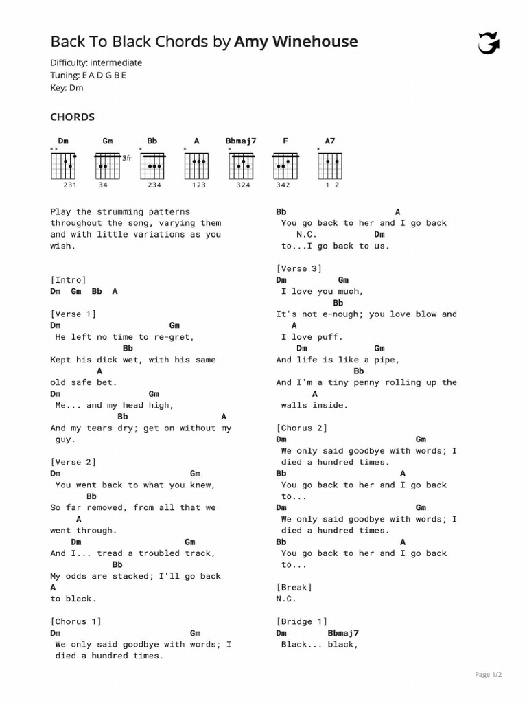 back to black chords | PDF