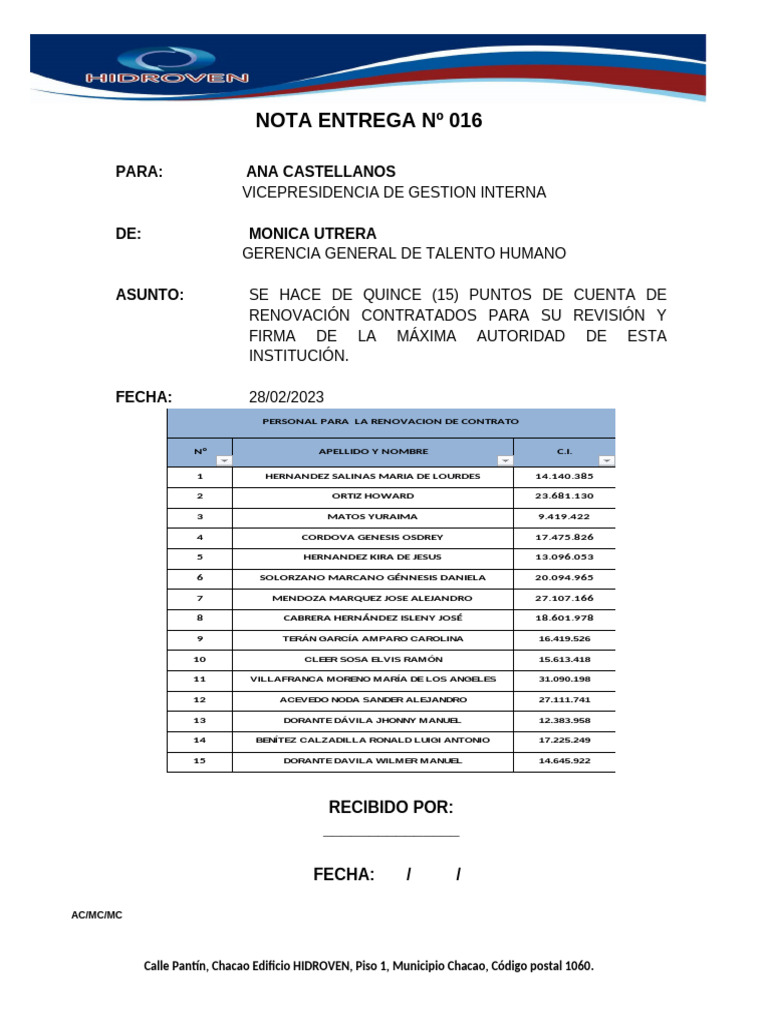 Nota de Entrega 016 | PDF