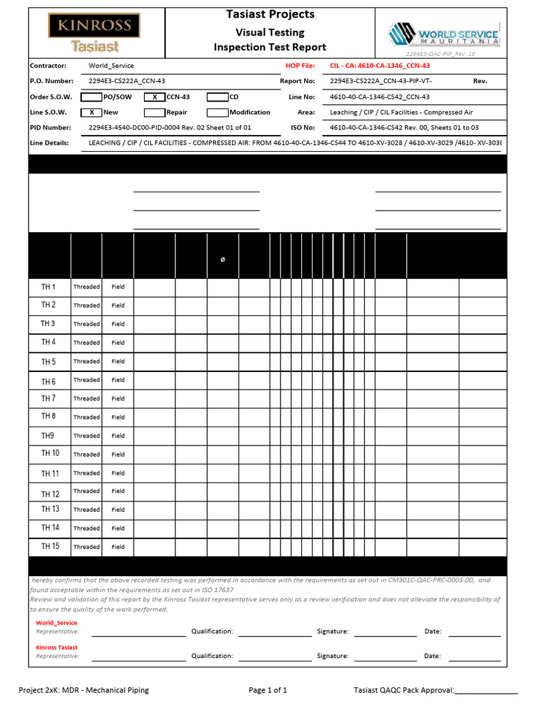 2294E3-ITP-PIP-Master 1vt report | PDF | Welding | Construction