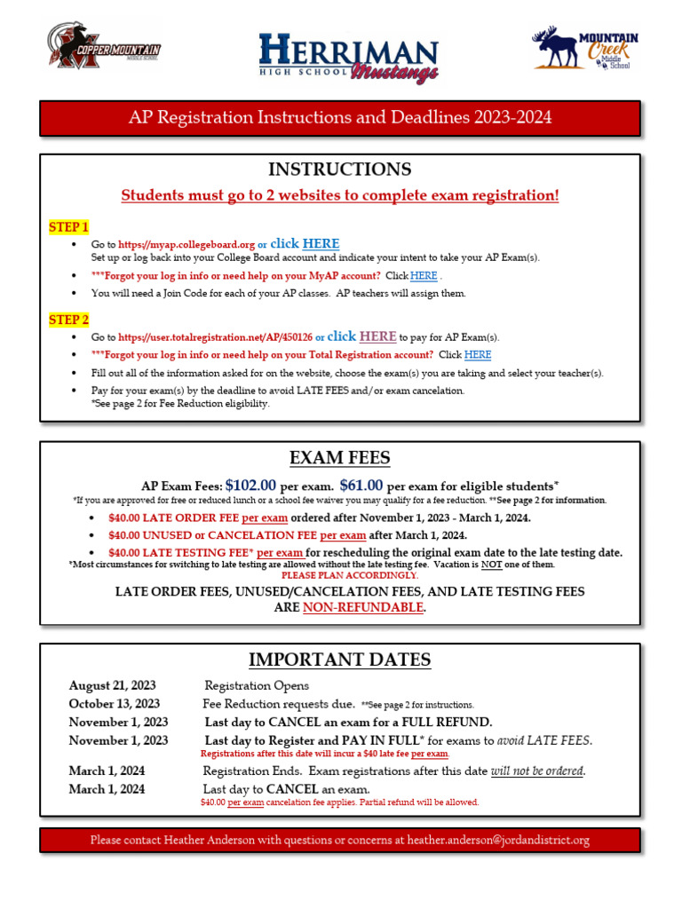 AP Exam Registration Deadlines 2024 | PDF