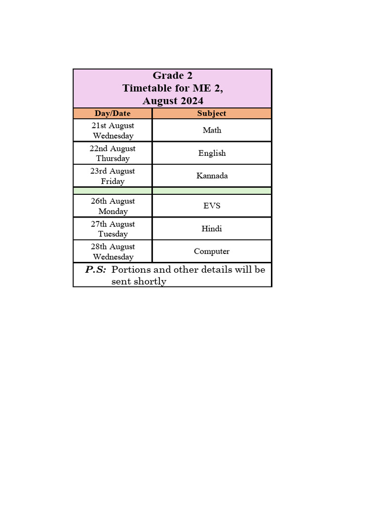 Grade2 ME2 Timetable | PDF
