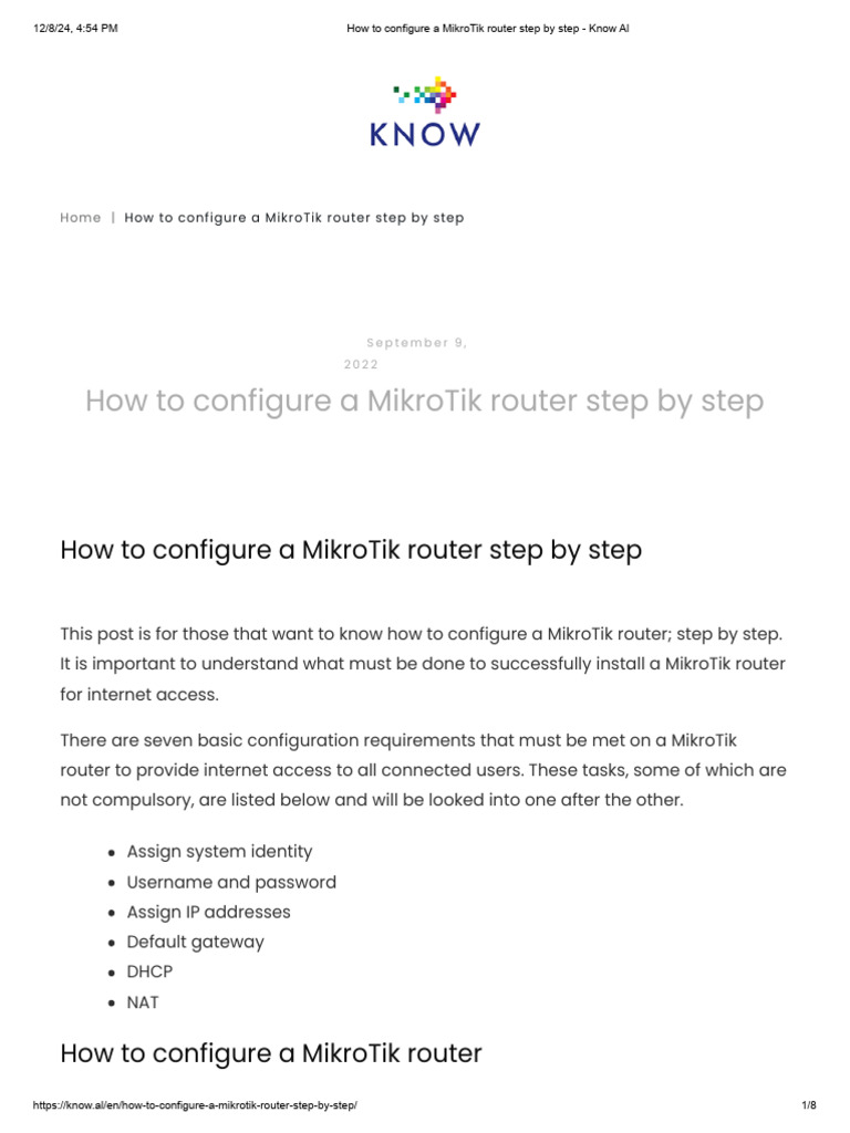 How To Configure A MikroTik Router Step by Step - Know Al | PDF | Ip Address | Router (Computing)