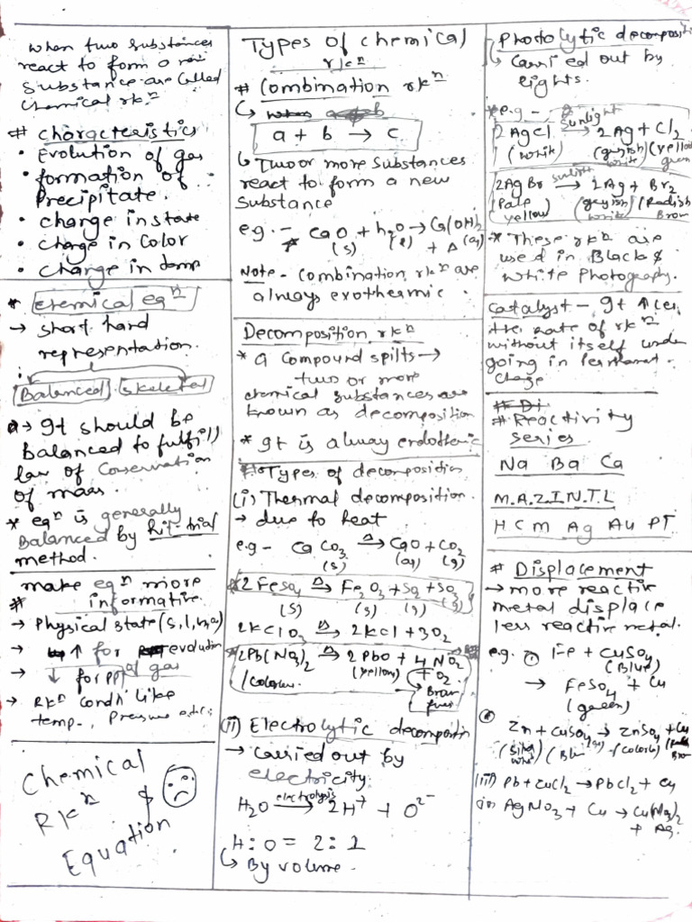 Chemical Reaction and Equation Short Notes by Ravi Jee | PDF | Chemistry