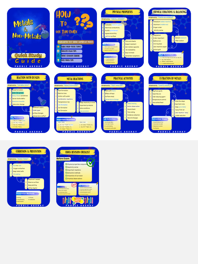 Metal and Non Metal Flash Card | PDF | Metals | Redox